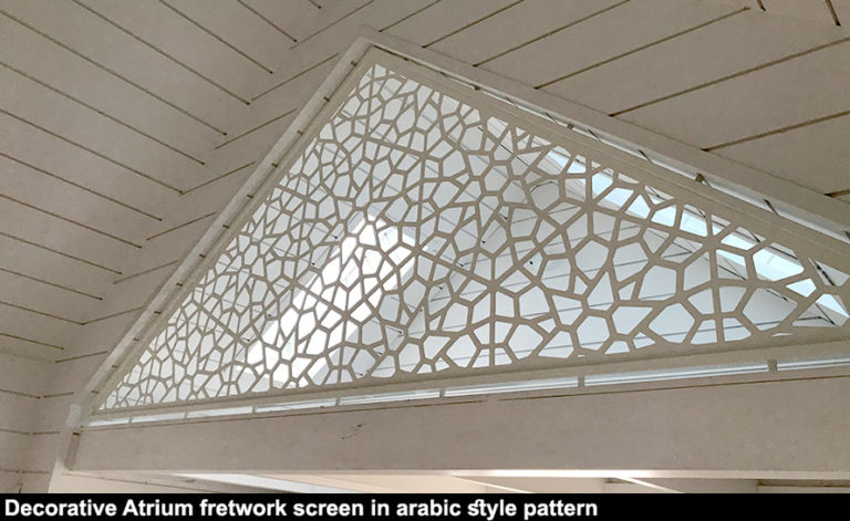 Decorative atrium infill panels in arabic style fretwork pattern ...